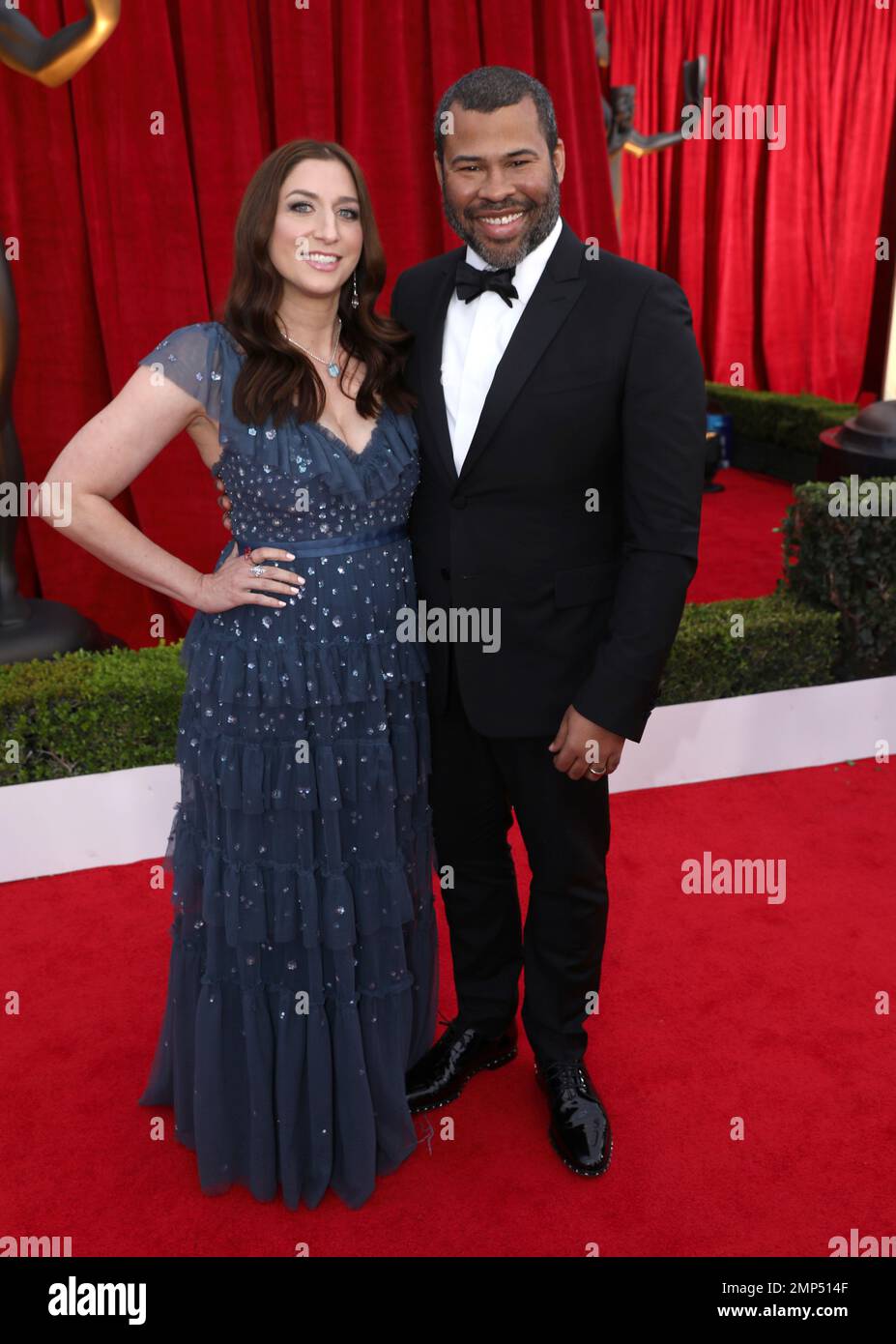 Jordan Peele, right, and Chelsea Peretti arrive at the 24th annual ...