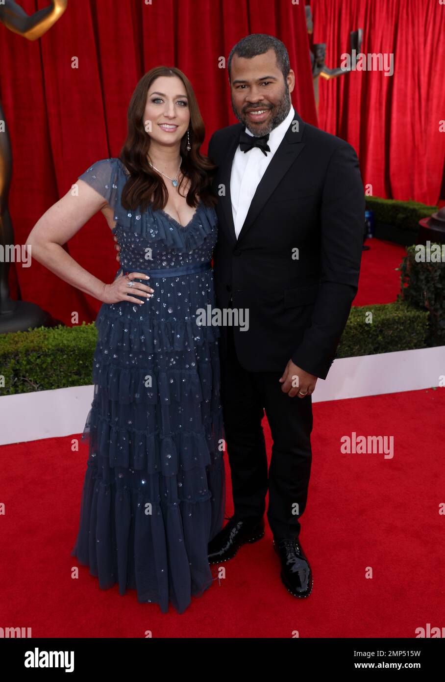 Jordan Peele, right, and Chelsea Peretti arrive at the 24th annual ...