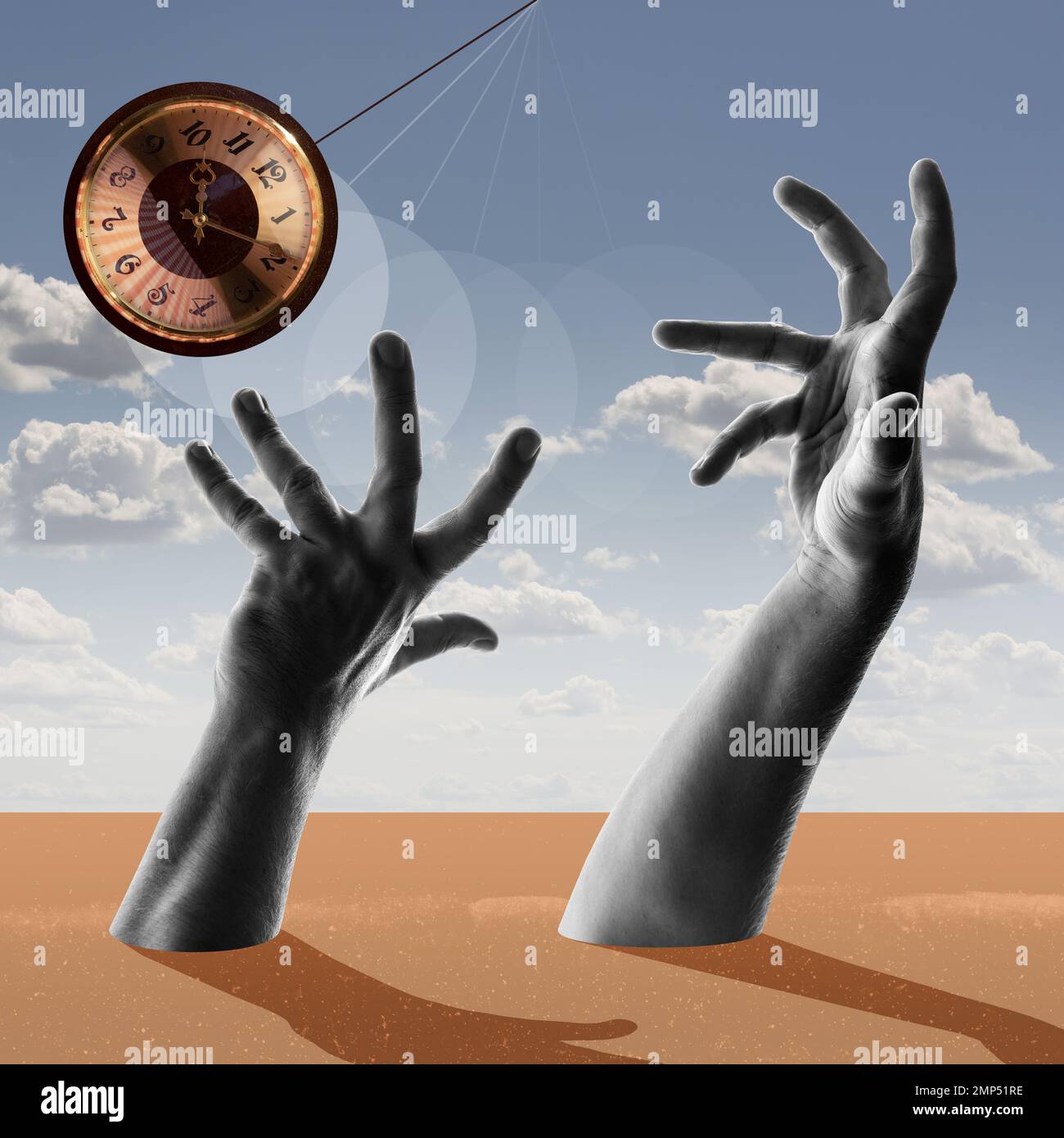 Contemporary art collage. Creative surreal design. Flight of time ...