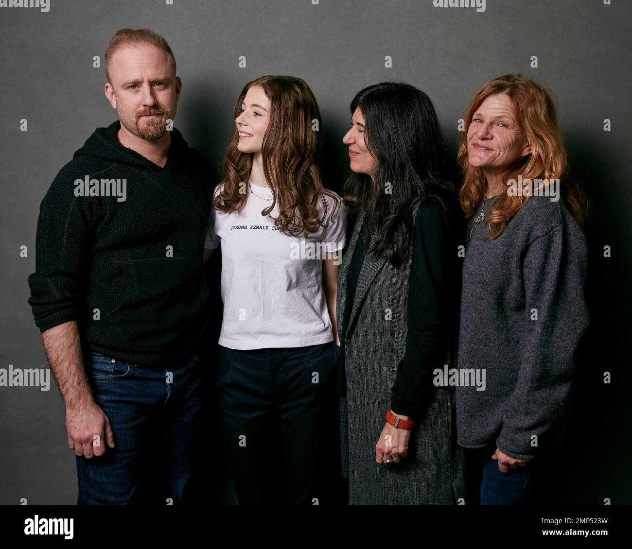 Ben Foster, from left, Thomasin McKenzie, writer/director Debra Granik ...