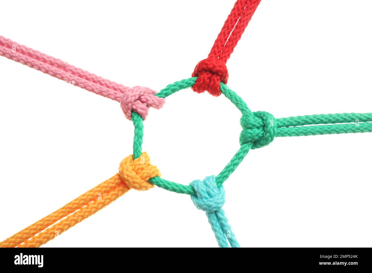 Colorful ropes tied together on white background. Unity concept Stock ...