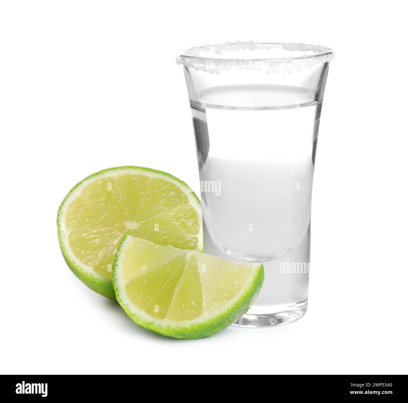 Mexican Tequila shot with salt and lime isolated on white Stock Photo ...