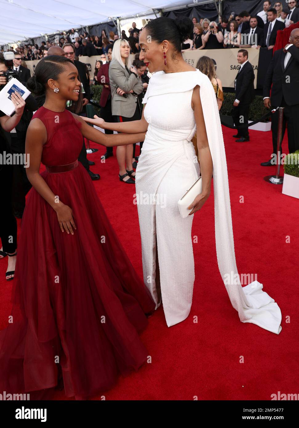 Marsai Martin, left, and Tracee Ellis Ross greet each other at the 24th ...