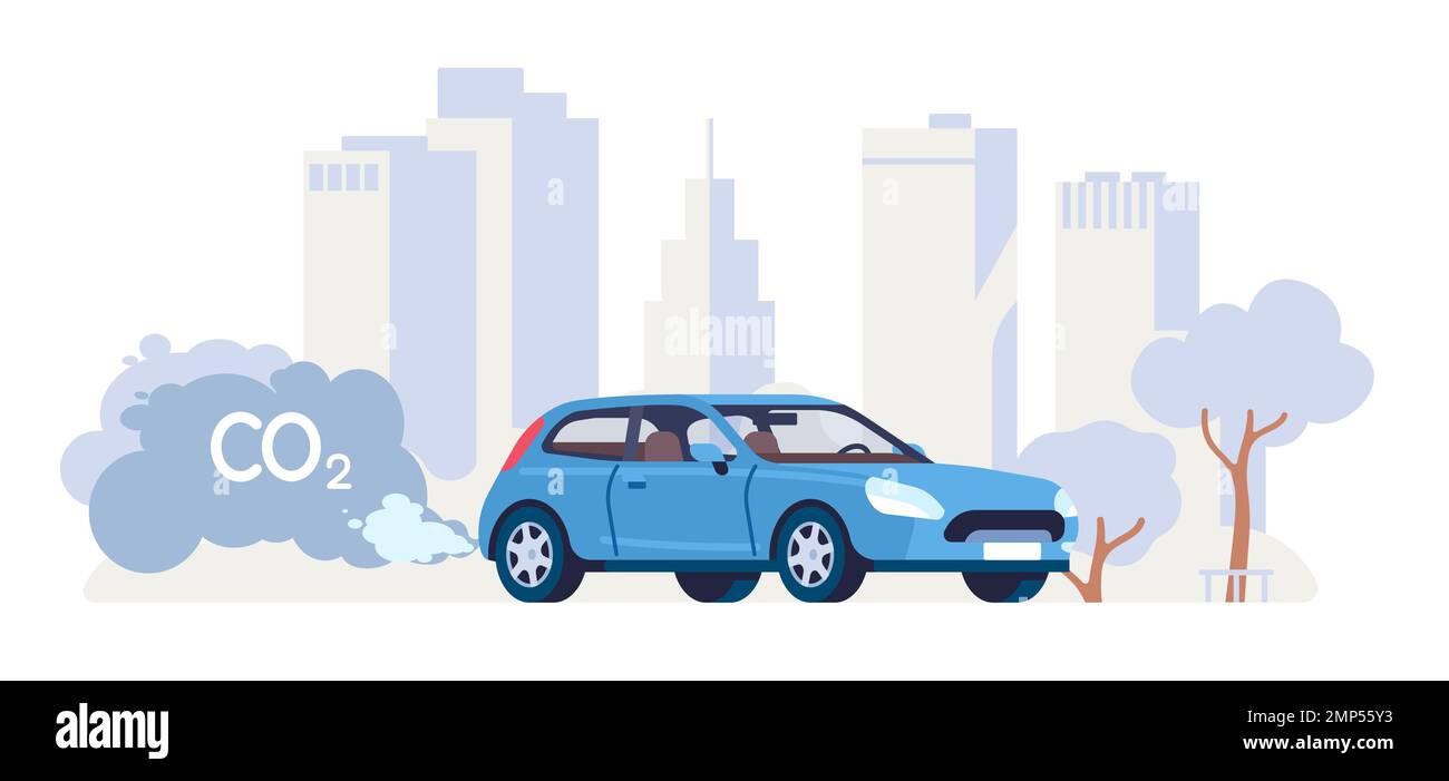 Harmful car exhausting fumes. Automobile air pollution. Vehicle ...