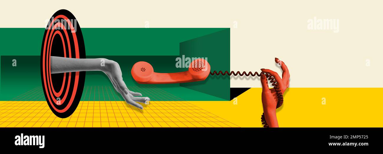Contemporary art collage. Creative surreal design. Connection. Female ...
