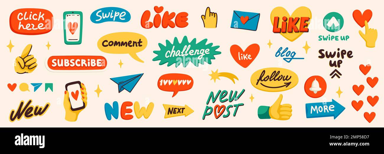 Blog content icons. Blogging or vlogging cartoon icons for social media ...