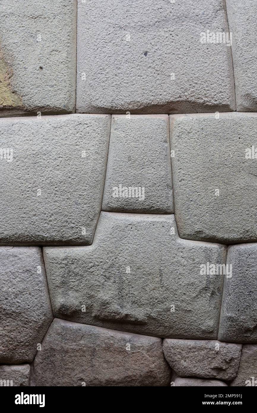 Stone Inca masonry in the wall of the archbishop residence, Cusco, Peru ...