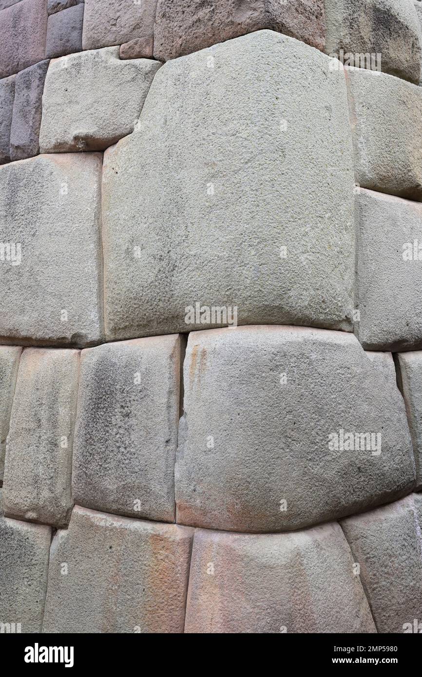 Stone Inca masonry in the wall of the archbishop residence, Cusco, Peru ...