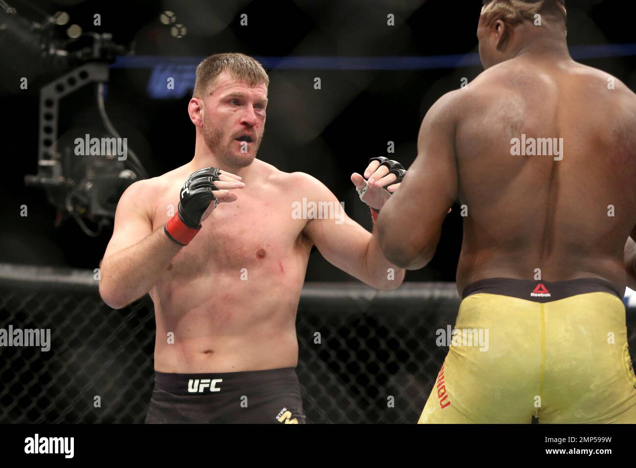Stipe Miocic in action against Francis Ngannou during a heavyweight ...