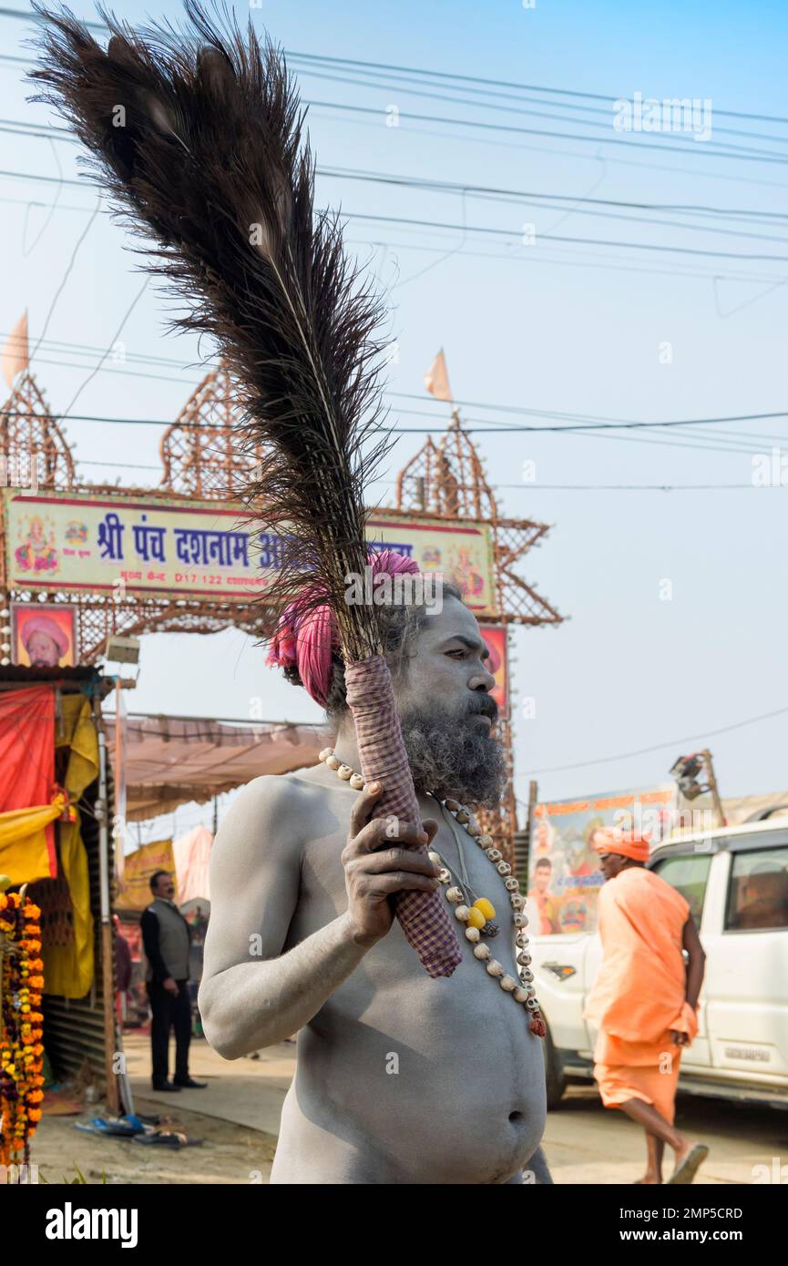Sadhu performing a ceremony, For Editorial Use Only, Allahabad Kumbh ...