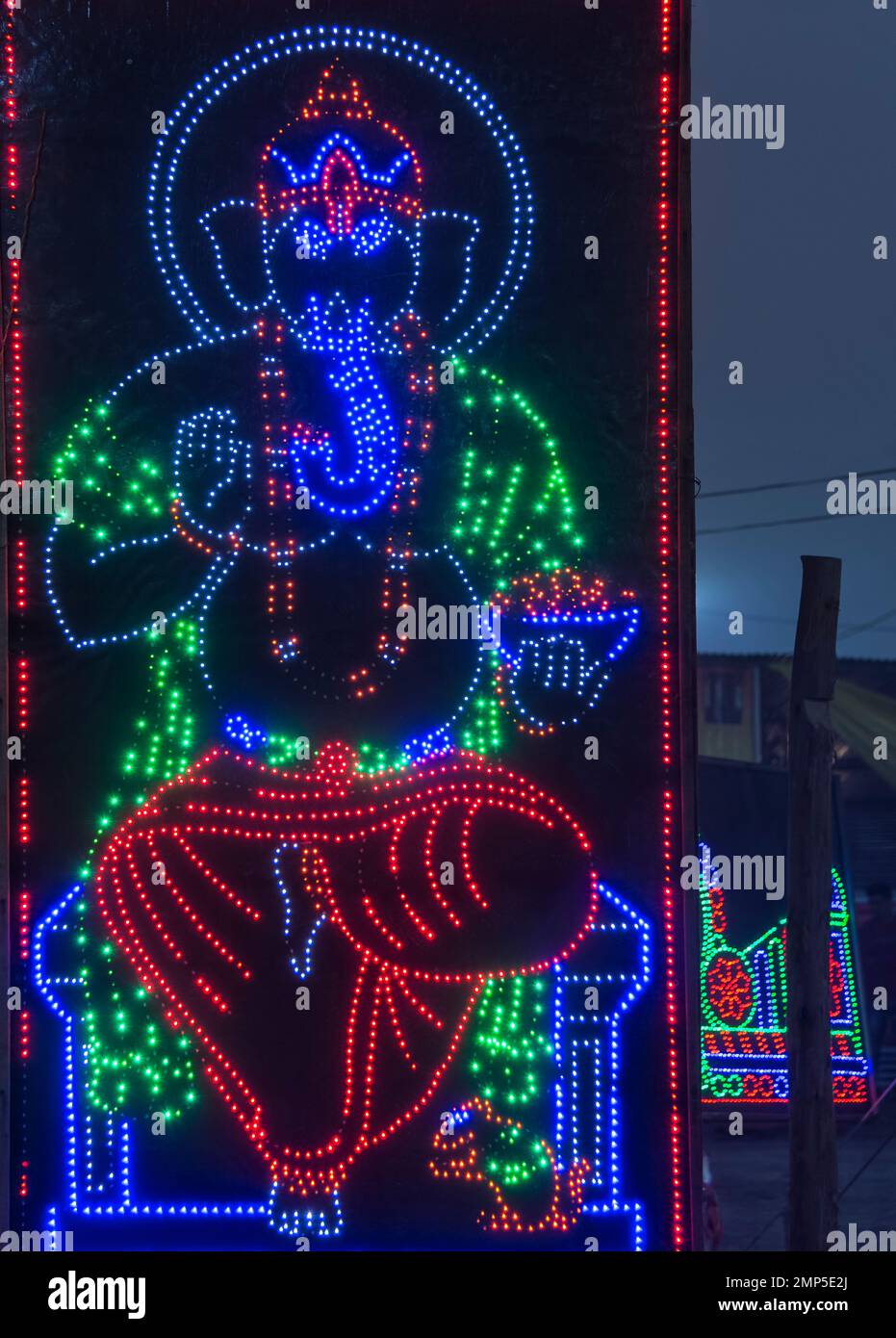 Illuminated representation of Lord Ganesha during the night, Allahabad ...