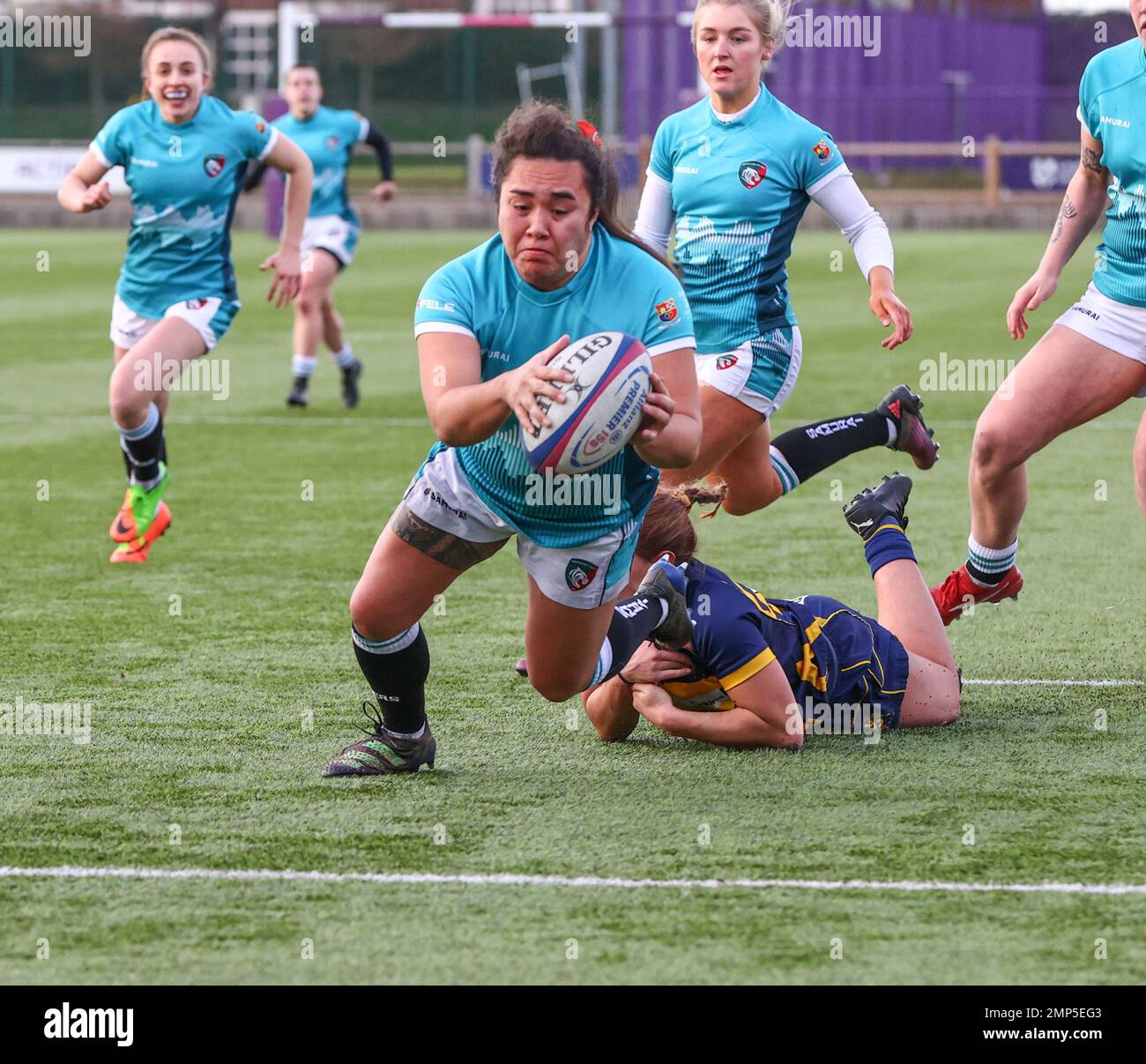29.01.2023 Loughborough, England. Rugby Union. Tanya Bird scores for ...