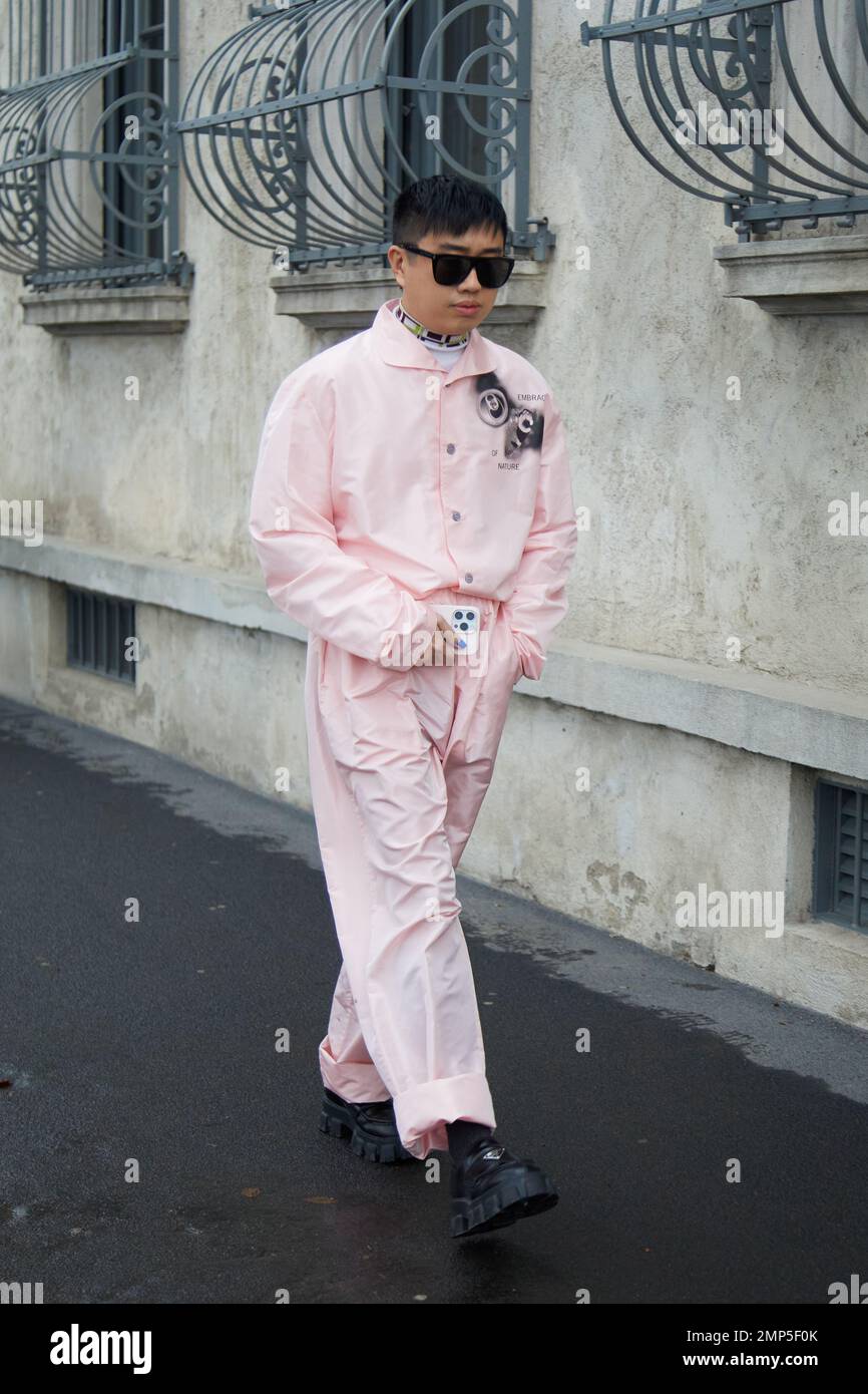 MILAN, ITALY - JANUARY 15, 2023: Declan Chan before Prada fashion show ...