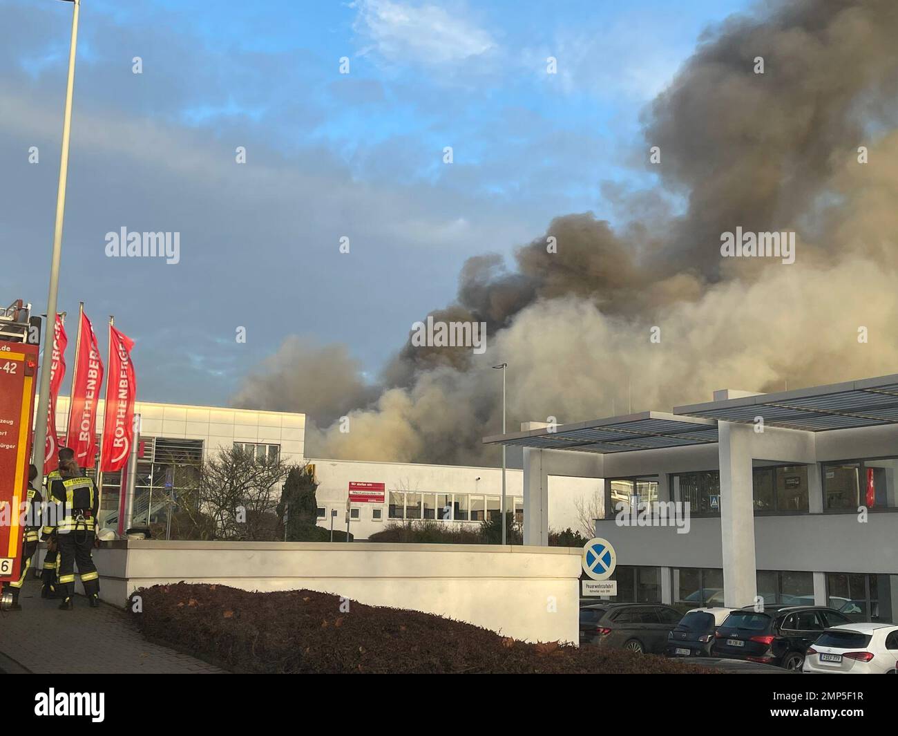 Kelkheim, Germany. 31st Jan, 2023. A fire in a warehouse leads to heavy ...