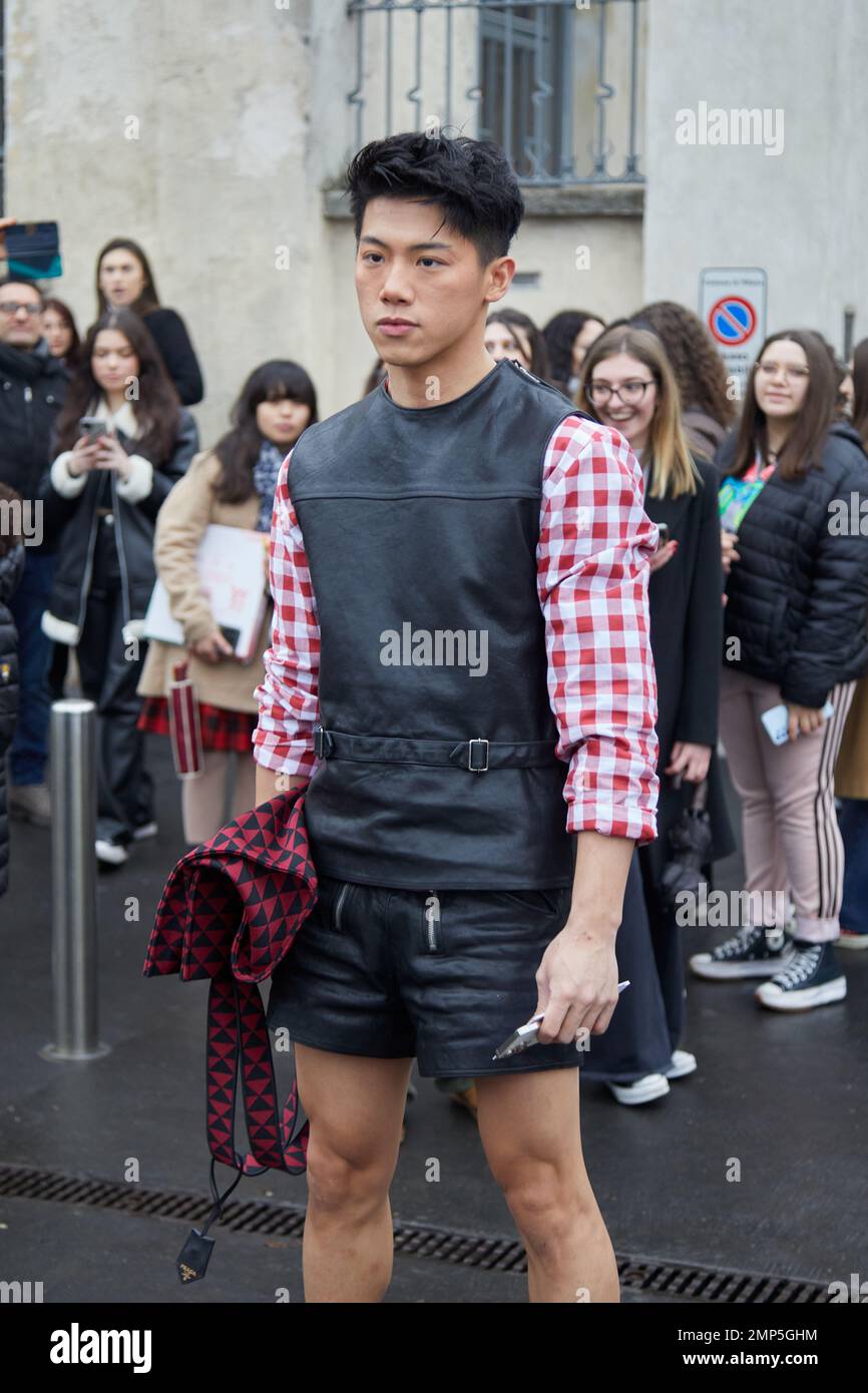 MILAN, ITALY - JANUARY 15, 2023: Cheng Chang Fan before Prada fashion ...