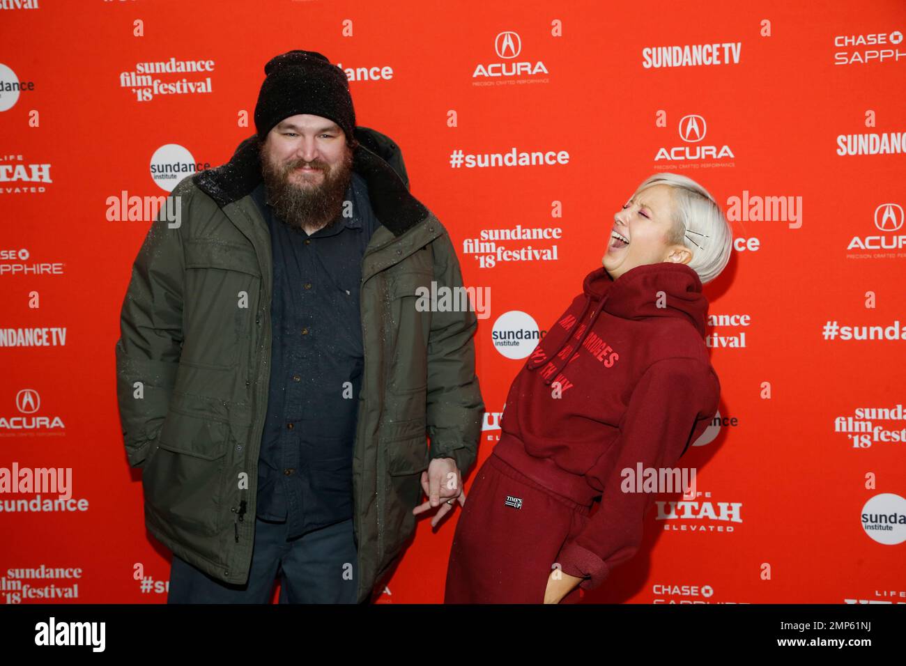 Director Panos Cosmatos, left, and actress Andrea Riseborough, right ...