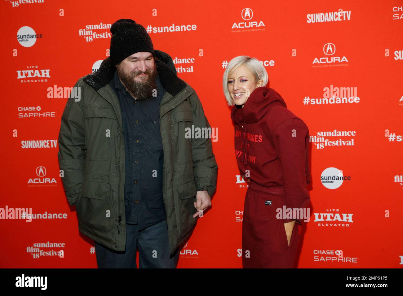 Director Panos Cosmatos, left, and actress Andrea Riseborough, right ...