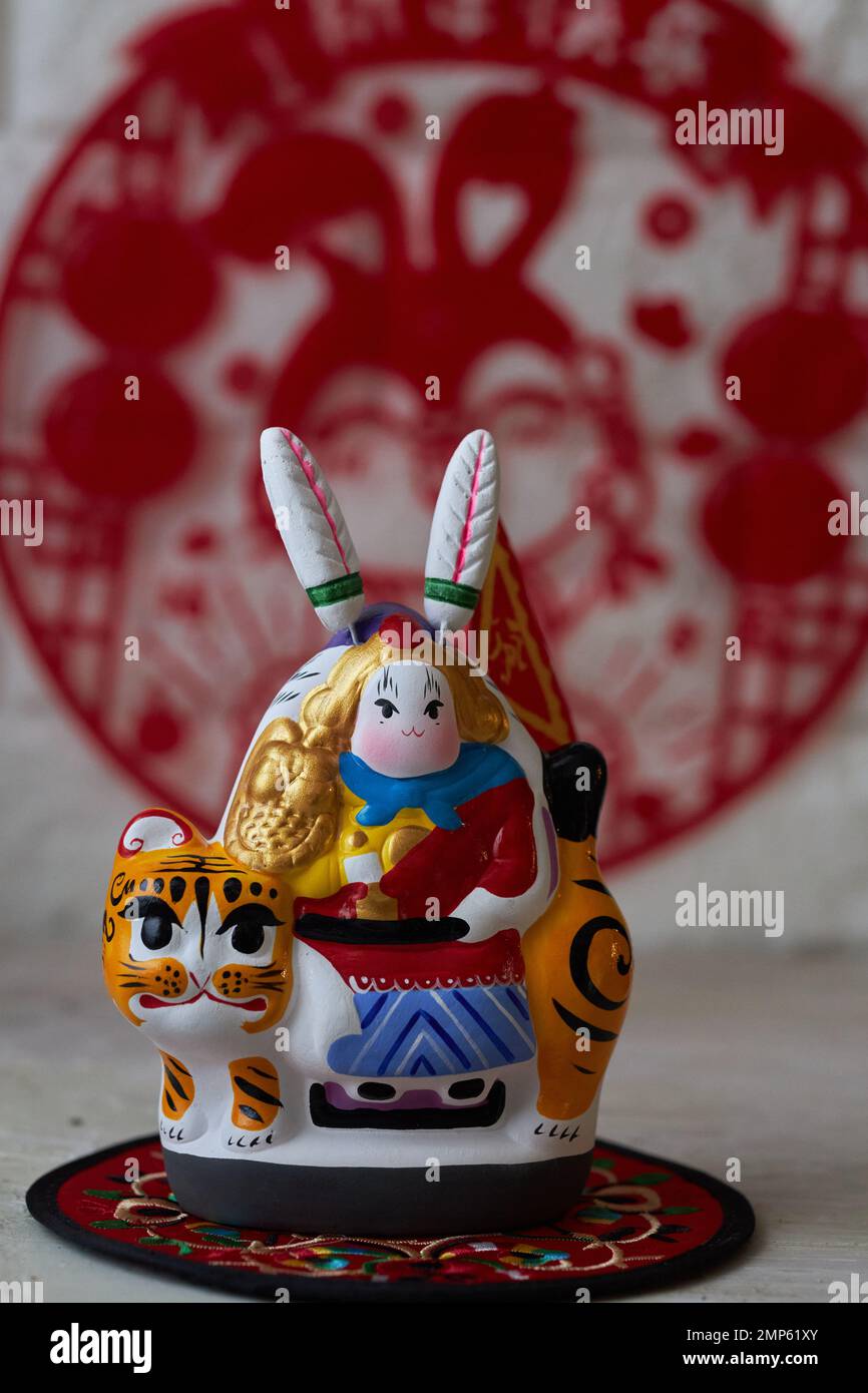Chinese traditional handmade craftwork 'Tu'er Ye' or Rabbit God Stock ...