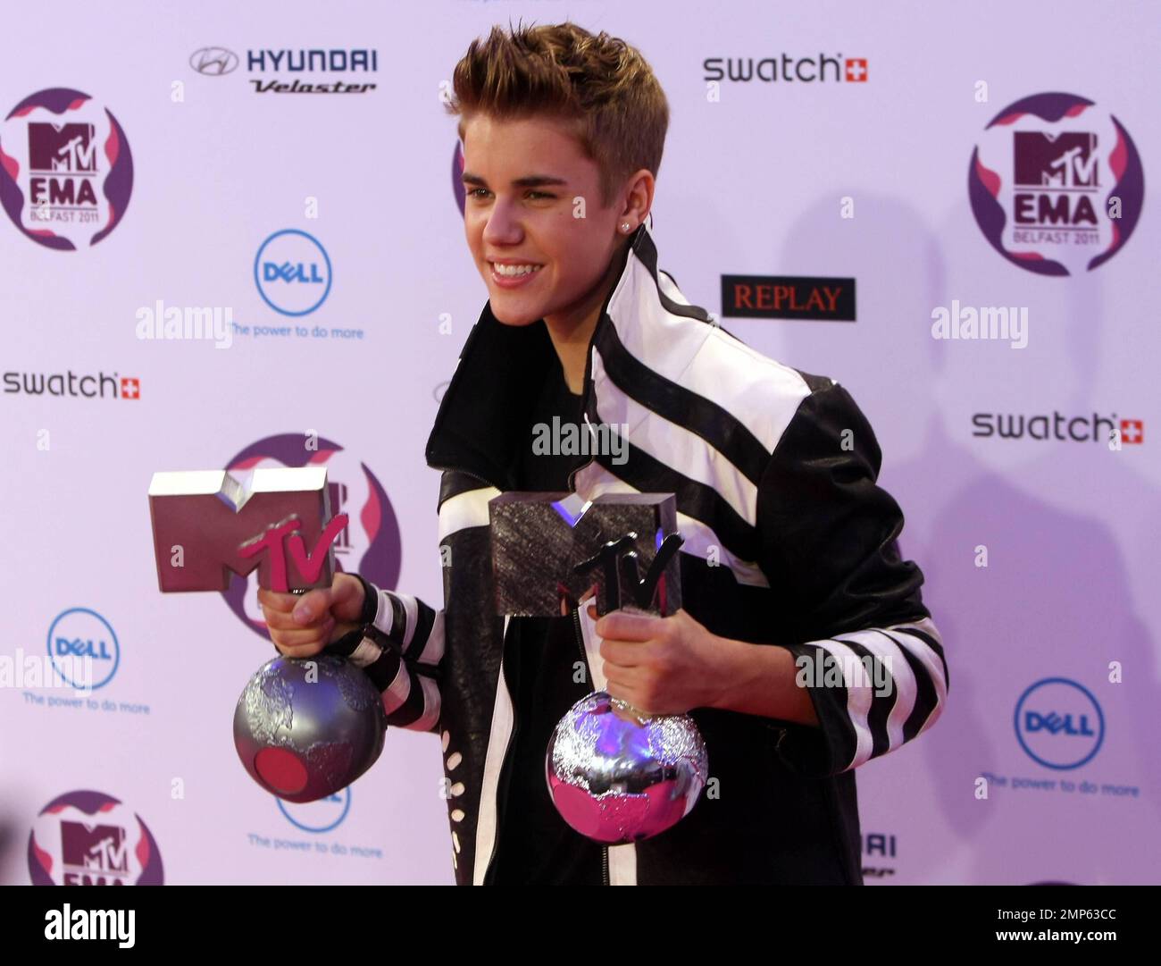 Justin Bieber at the MTV Europe Music Awards 2011 at the Odyssey Arena ...