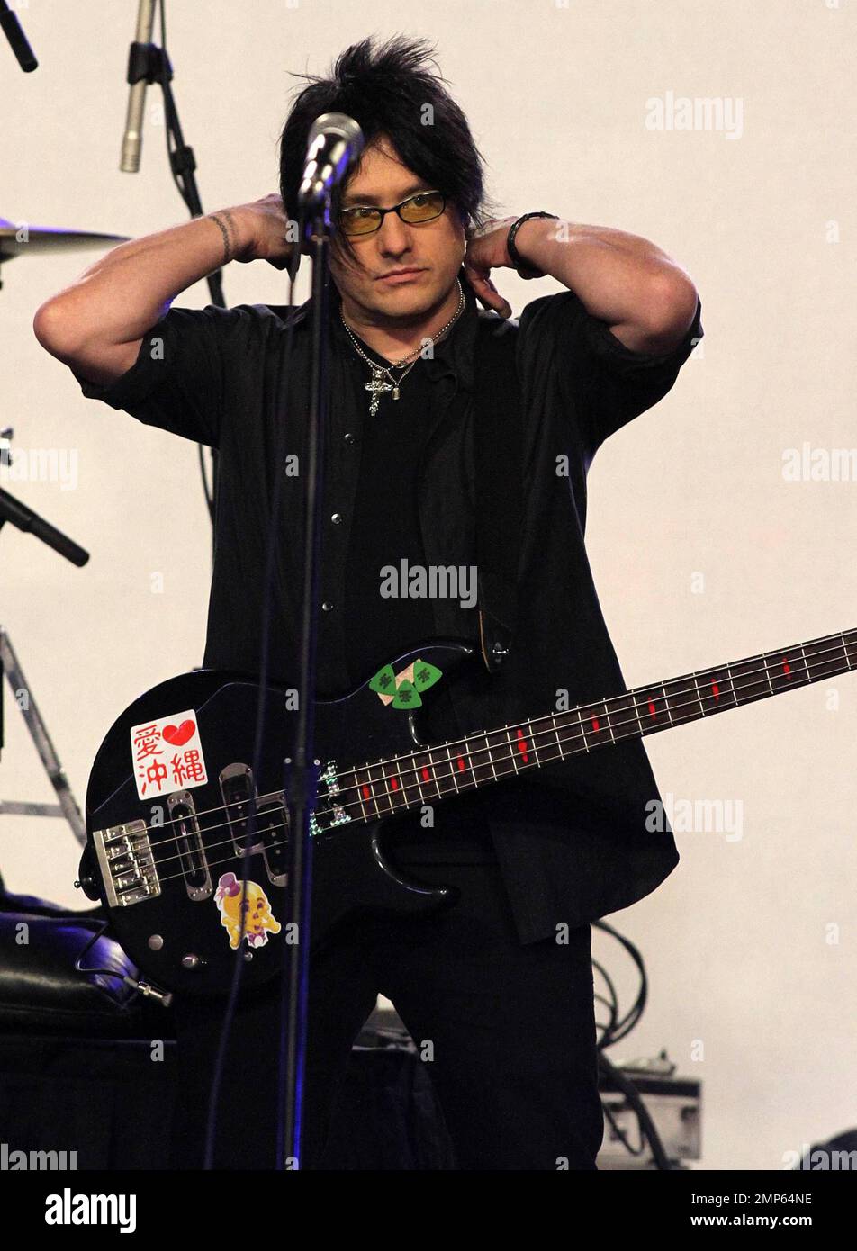 Goo Goo Dolls bassist Robby Takac performs during the half time show of ...