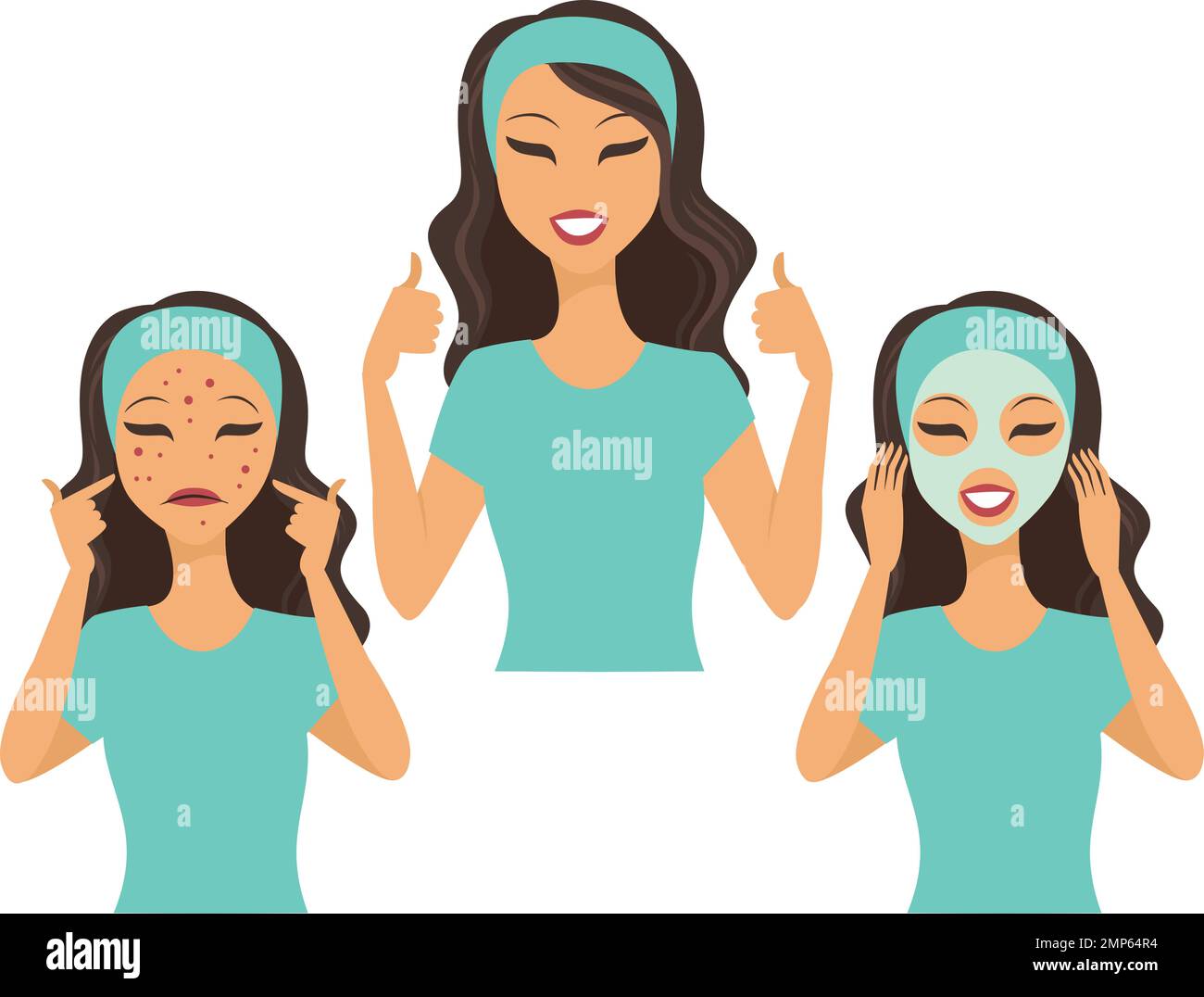 Young teen girl struggling with acne on her face Stock Vector Image ...