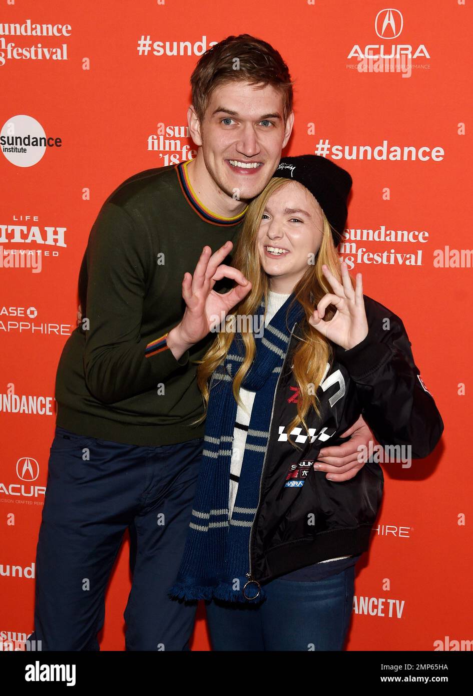 Bo Burnham, left, writer/director of "Eighth Grade," poses with cast ...