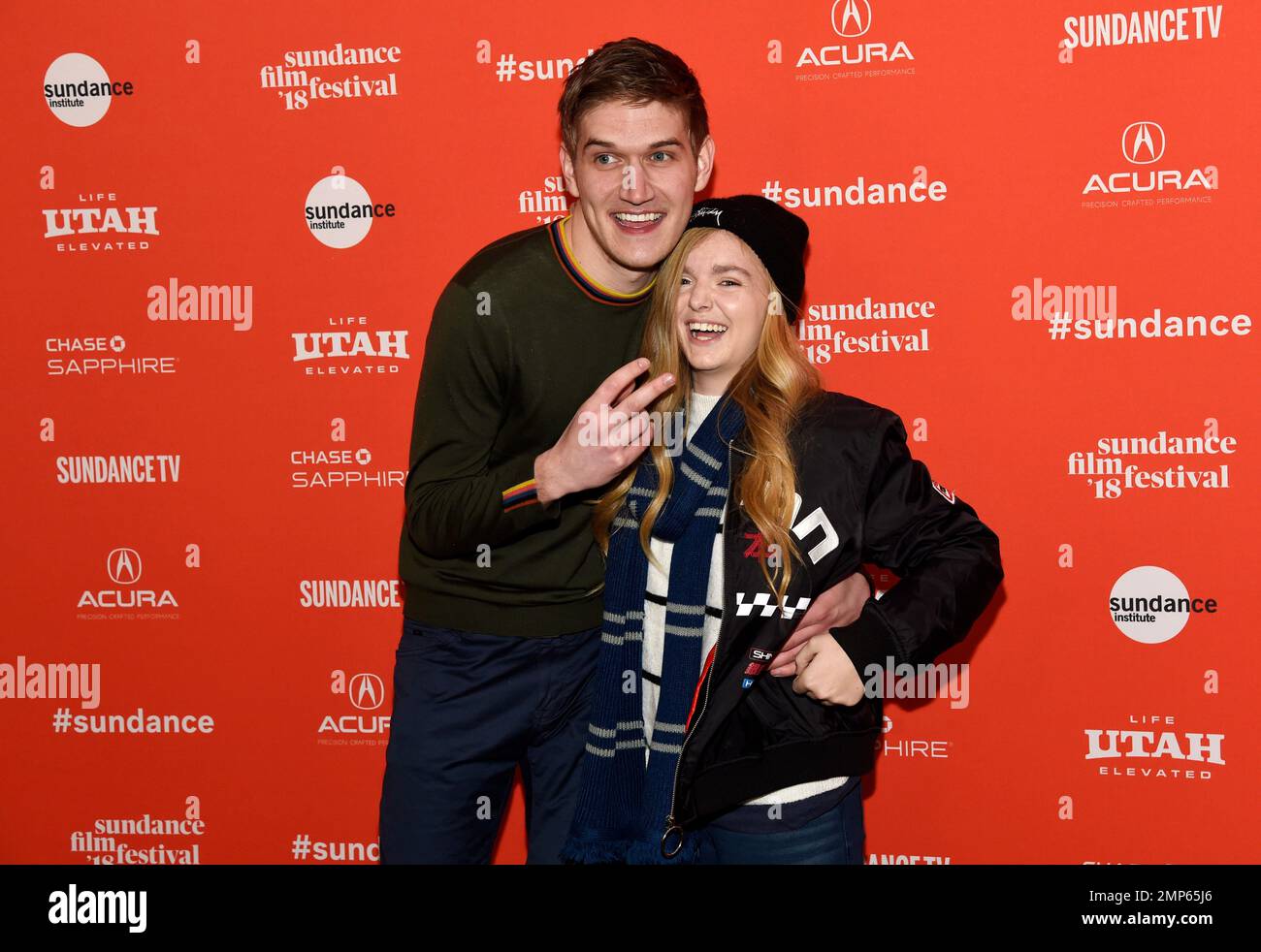 Bo Burnham, left, writer/director of "Eighth Grade," poses with cast ...