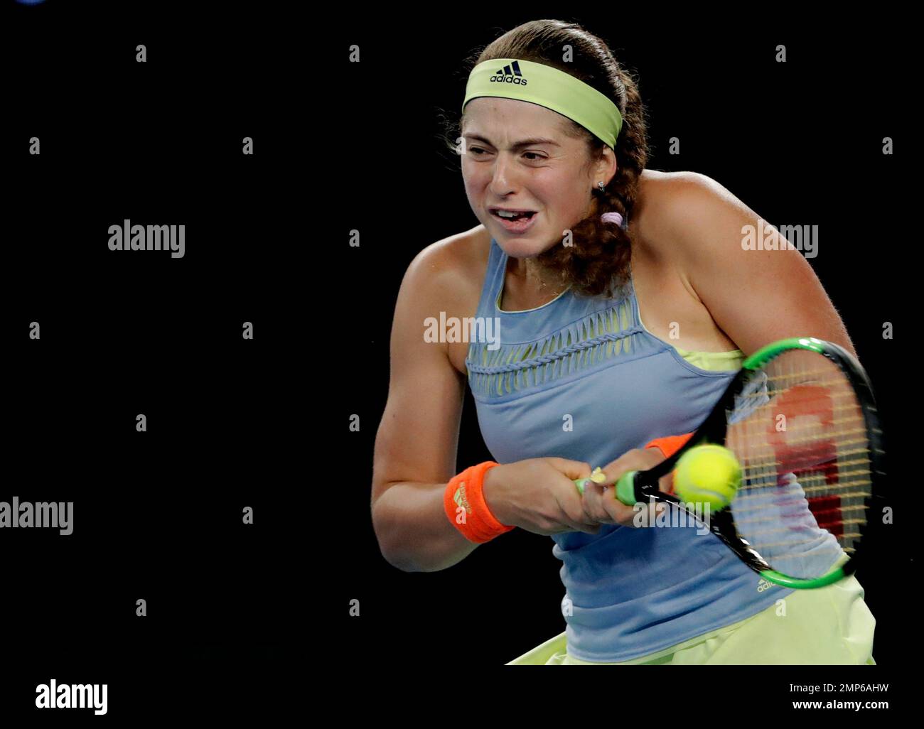Latvia's Jelena Ostapenko hits backhand return to Anett Kontaveit of ...