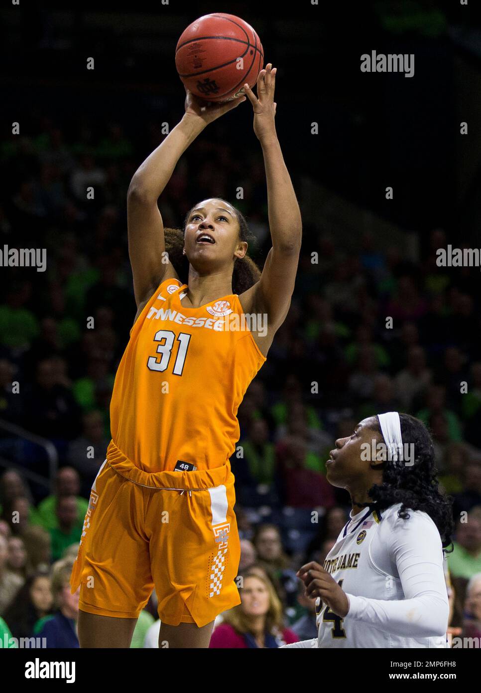 Tennessee's Jaime Nared (31) goes up to shoot over Notre Dame's Arike ...