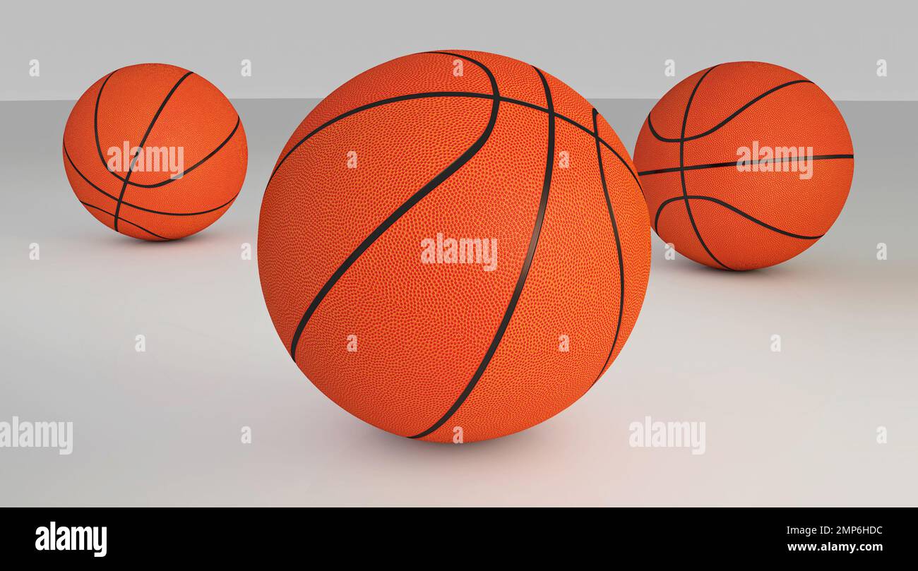 three basketballs on a white background 3D render Stock Photo - Alamy