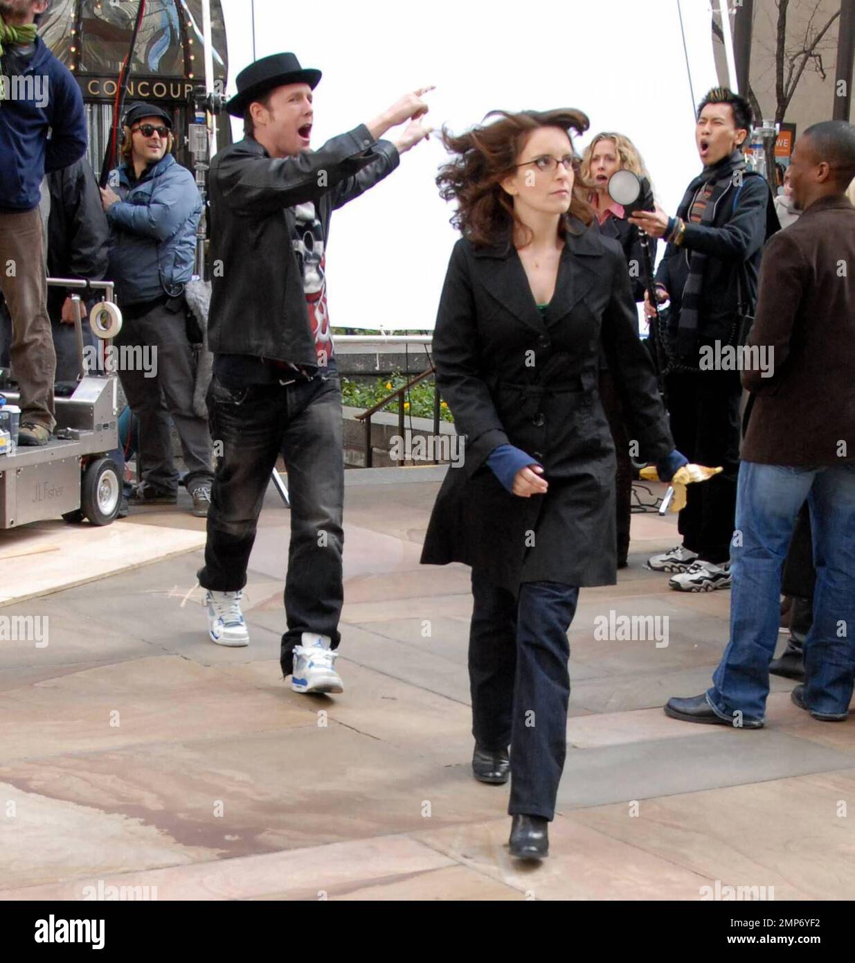 Tina Fey and Dean Winters film the television show "30 Rock" at ...