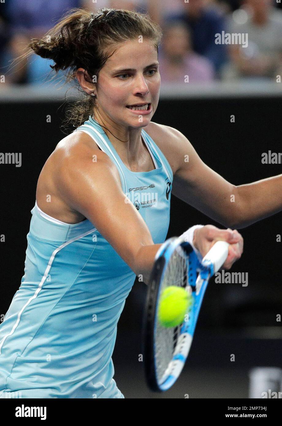 Germany's Julia Goerges makes a forehand return to France's Alize ...