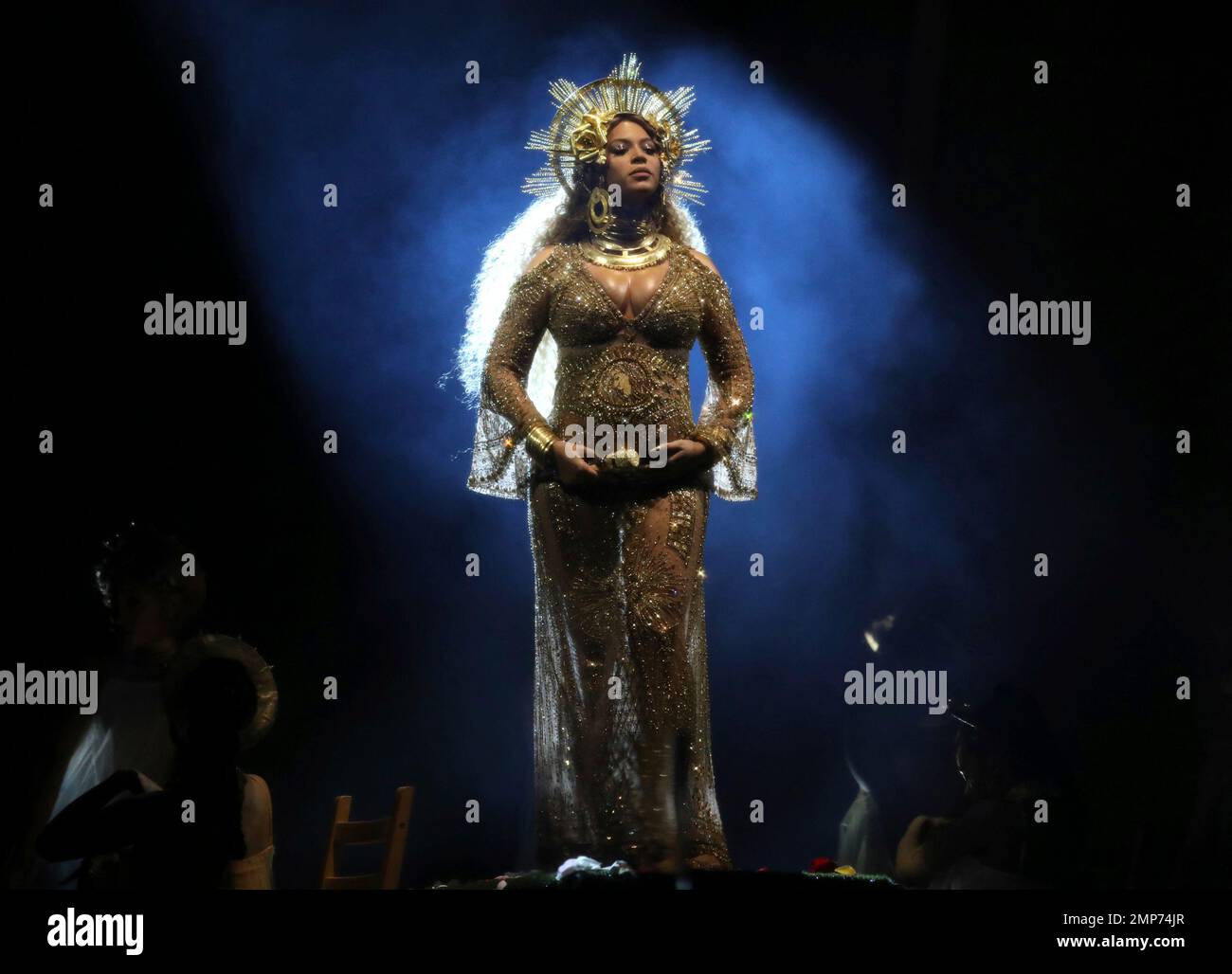 FILE - In this Feb. 12, 2017 file photo, Beyonce wears a gold, royal ...
