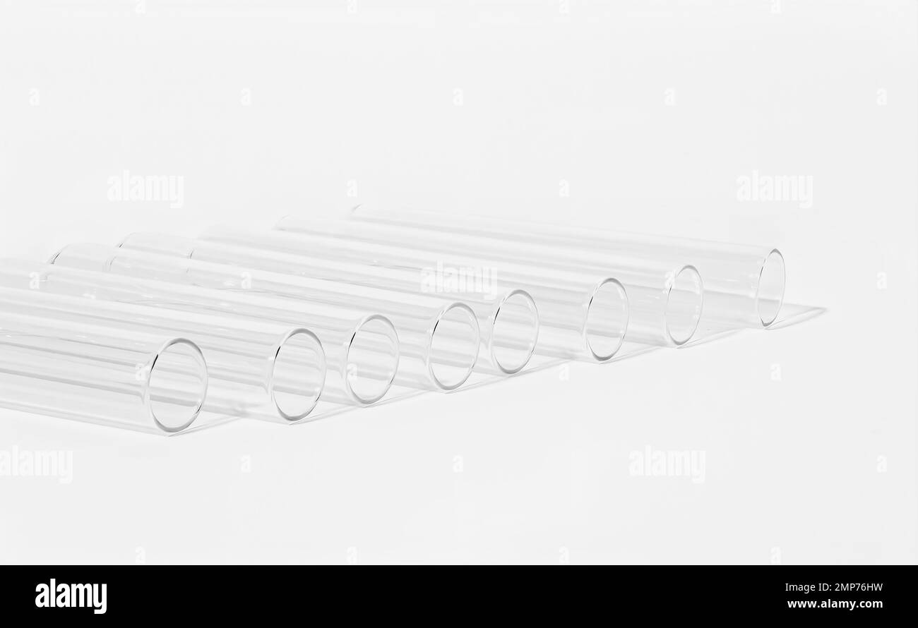 Transparent glass test tubes on a white background, laboratory, medical ...