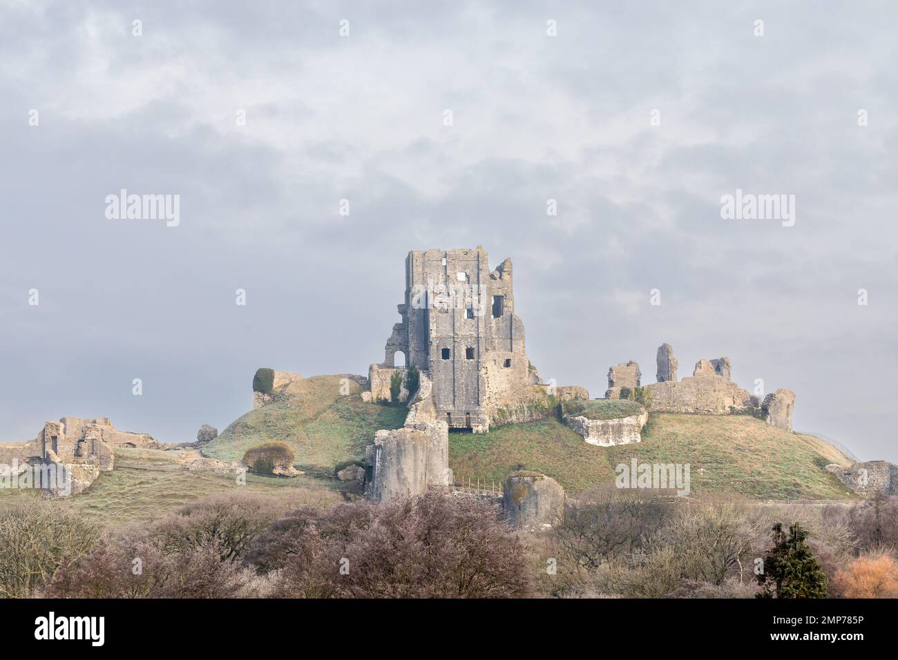 View of Corfe Castle ruins on a winter morning. Dorset, England Stock ...