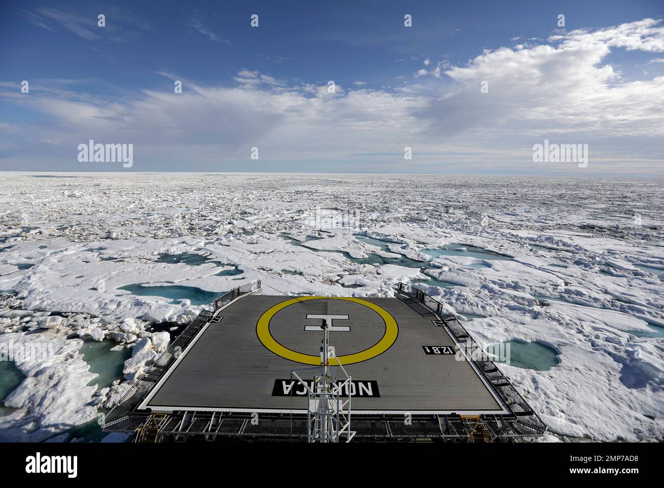 The Finnish icebreaker MSV Nordica sails through sea ice floating on ...