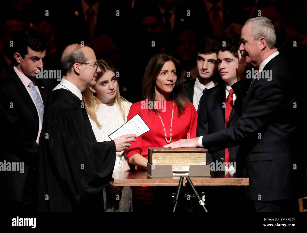 New Jersey Supreme Court Chief Justice Stuart Rabner, left, administers ...