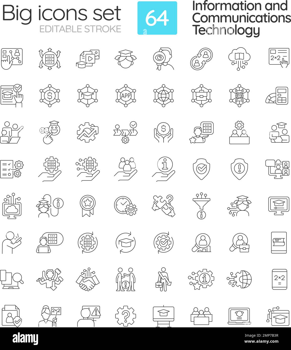 Information And Communications Technology Linear Icons Set Stock Vector