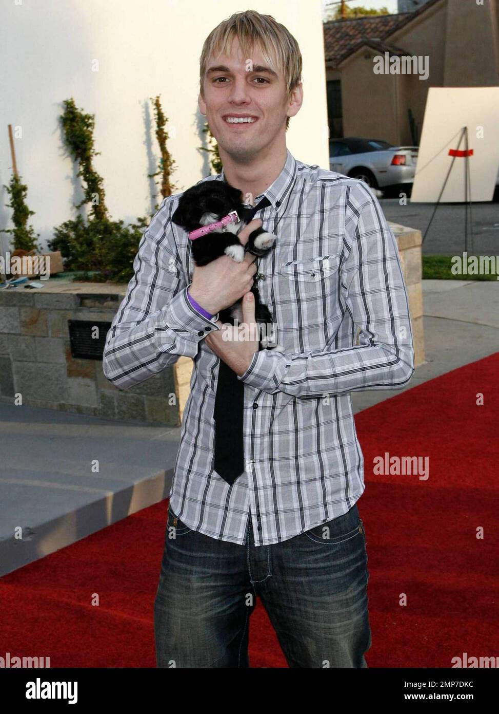 Exclusive!! Aaron Carter plays with his sister's puppy outside the SLS ...
