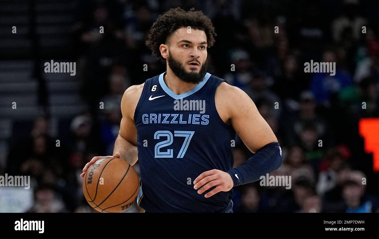 Memphis Grizzlies forward David Roddy (27) dribbles down the court ...