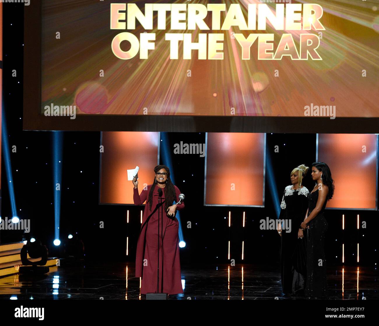Ava DuVernay, left, accepts the award for the entertainer of the year ...