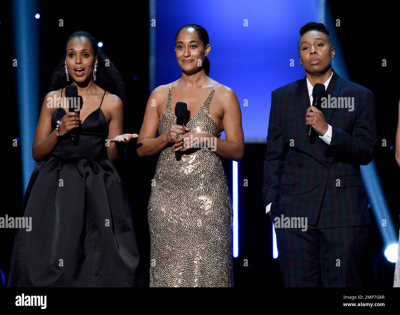 Kerry Washington, from left, Tracee Ellis Ross, and Lena Waithe present ...