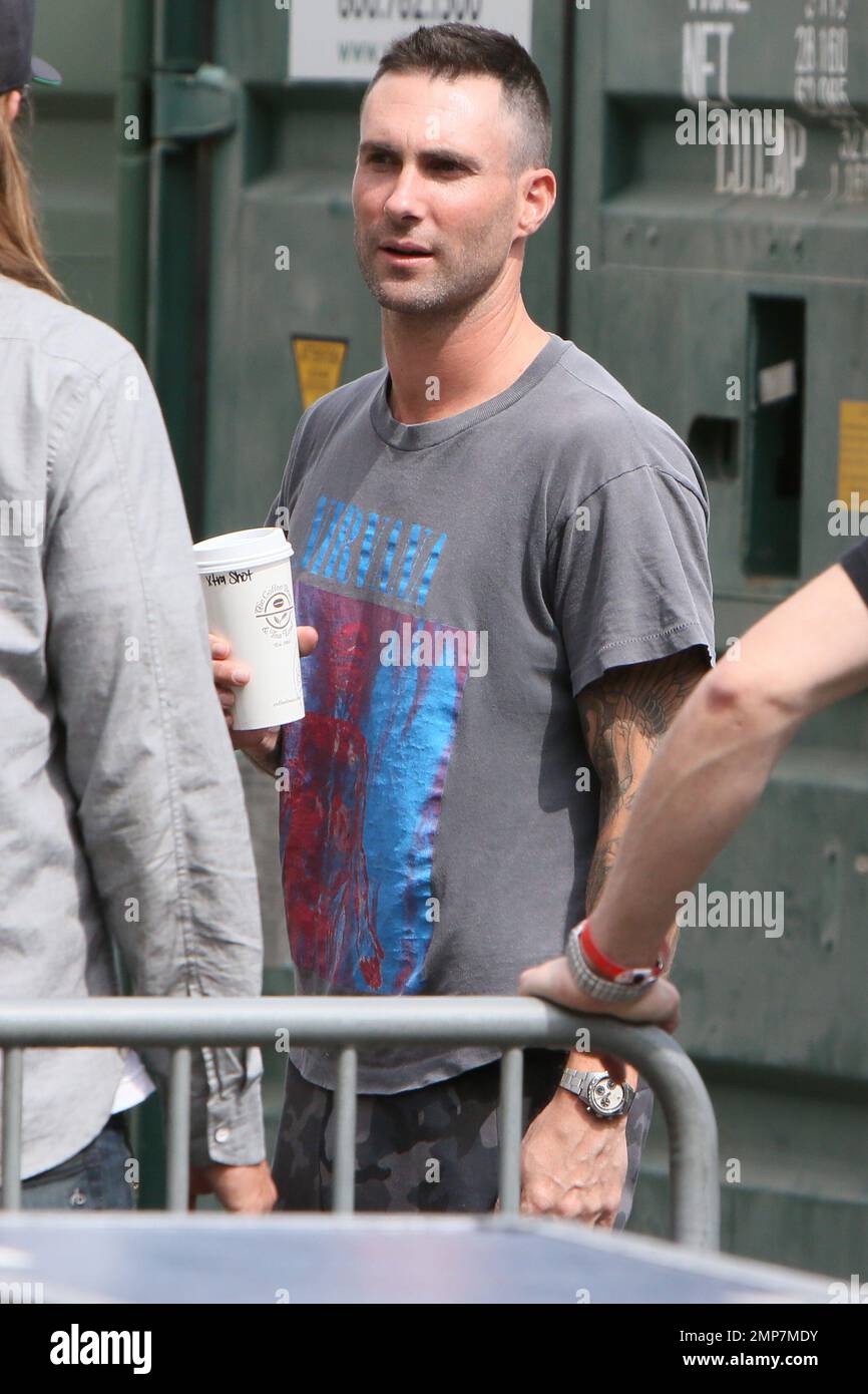 Adam Levine arrives to perform with Maroon 5 on Jimmy Kimmel Live. Los ...