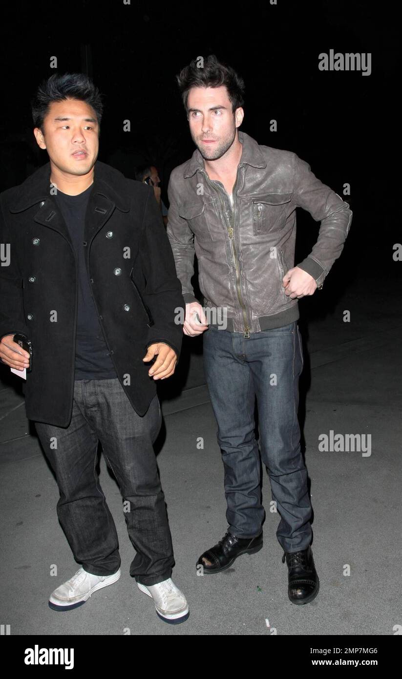 Exclusive!! Maroon 5 lead singer Adam Levine attends the LA Lakers game ...