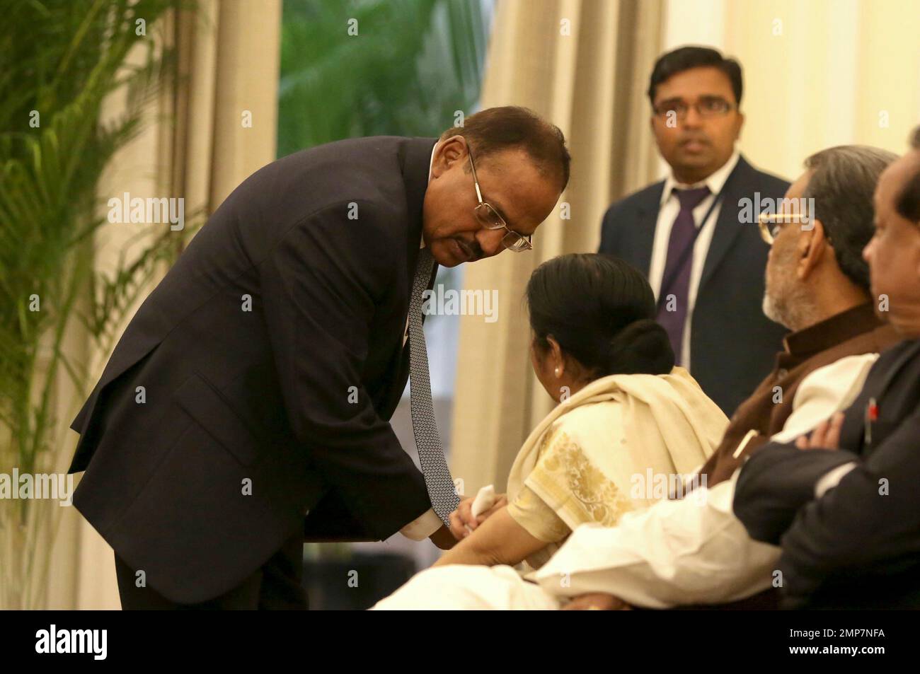 India's National Security Advisor Ajit Doval, left, talks to Indian ...