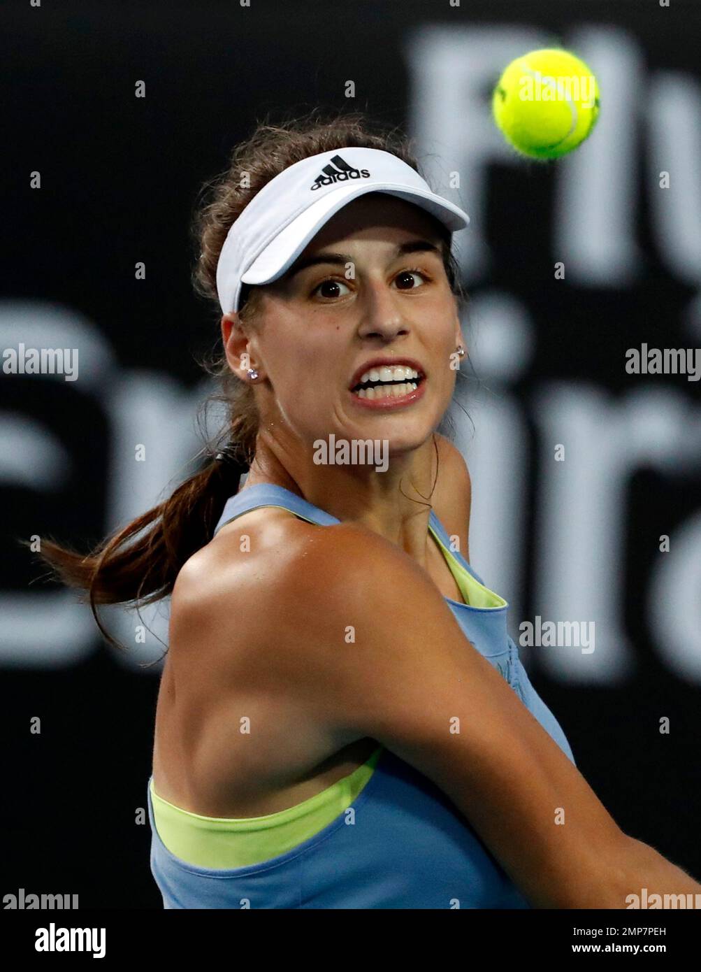 Serbia's Ivana Jorovic looks into the ball to make a return to Ukraine ...