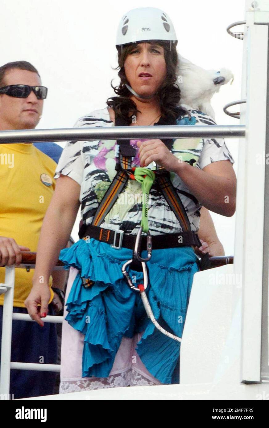 EXCLUSIVE!! Actor Adam Sandler gets rigged up on a zip line in costume ...