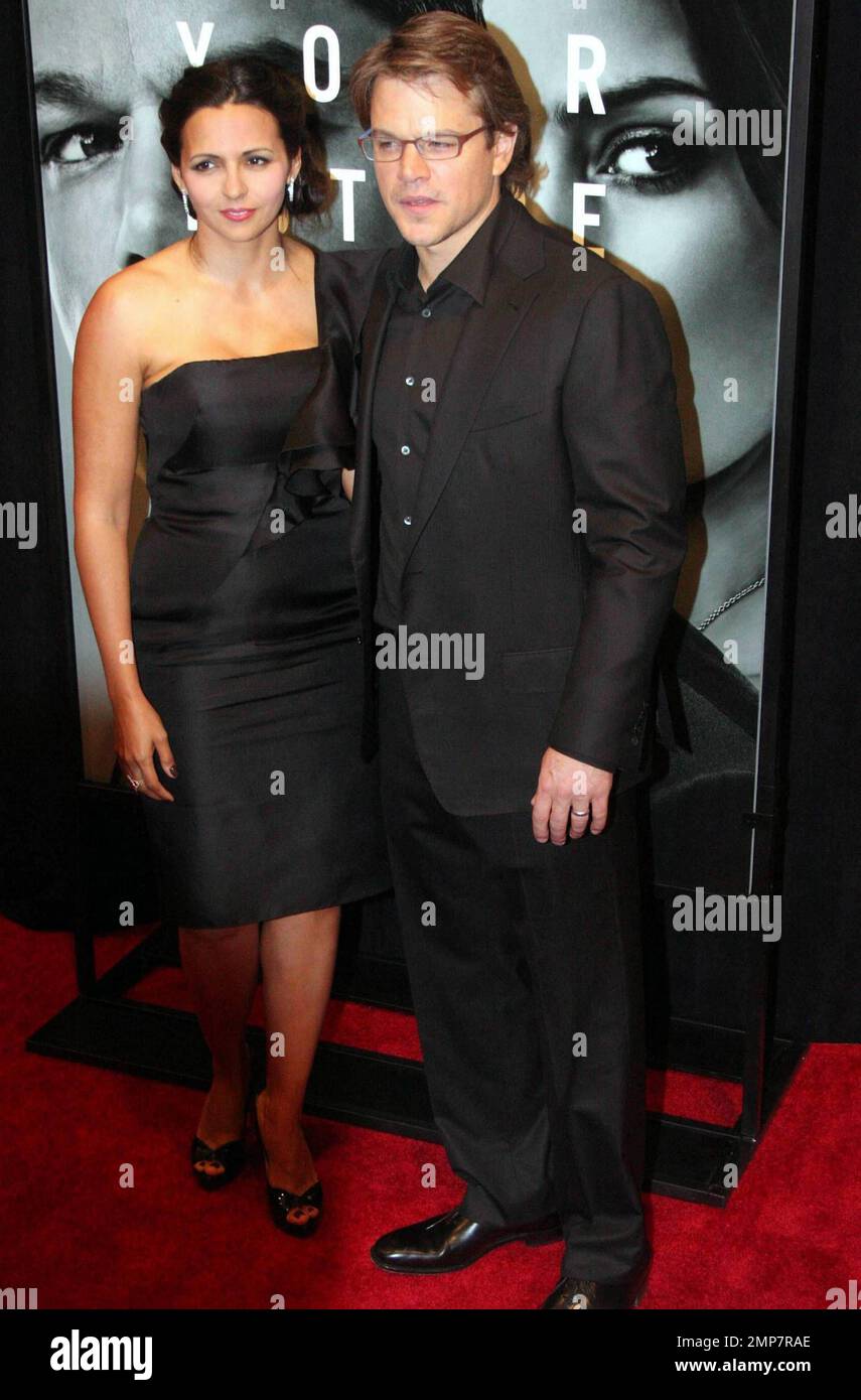 Matt Damon and wife at the premiere of "The Adjustment Bureau" held at ...