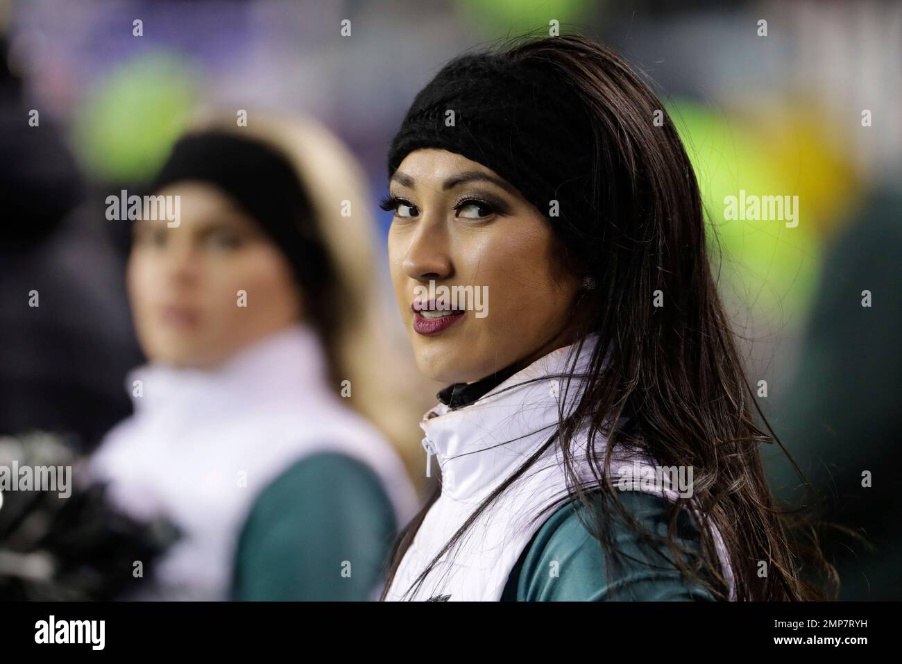Philadelphia Eagles' Cheerleader looks on during the second half of an ...