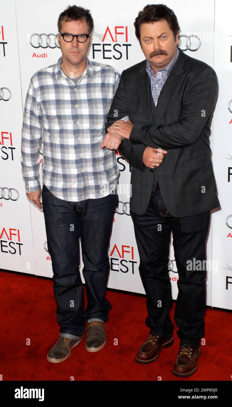 Actor Nick Offerman (R) arriving at the AFI Fest held at Grauman's ...